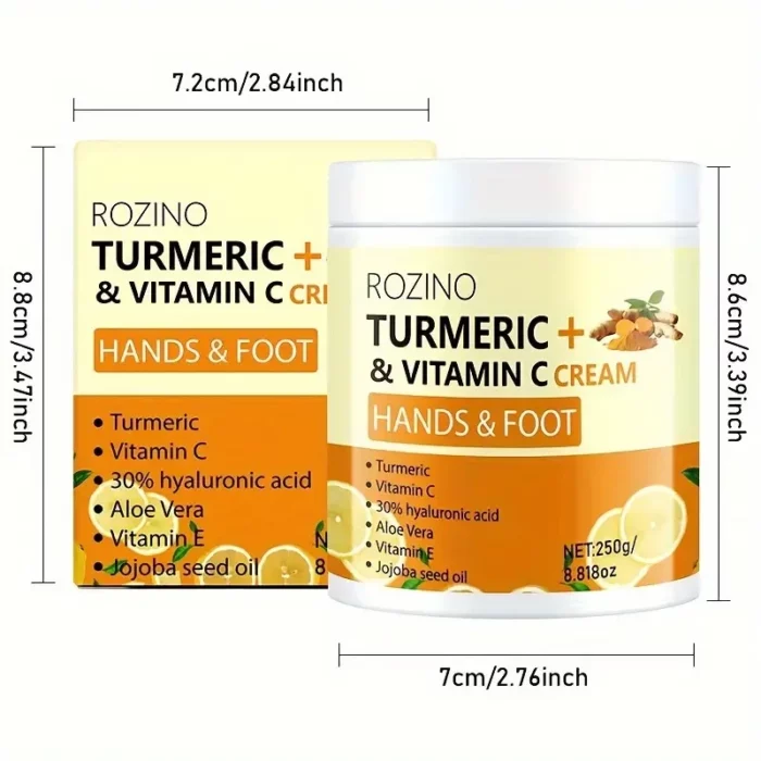 ROZINO Hand and Foot Cream Turmeric & Vitamin C-250g - Hypoallergenic ...